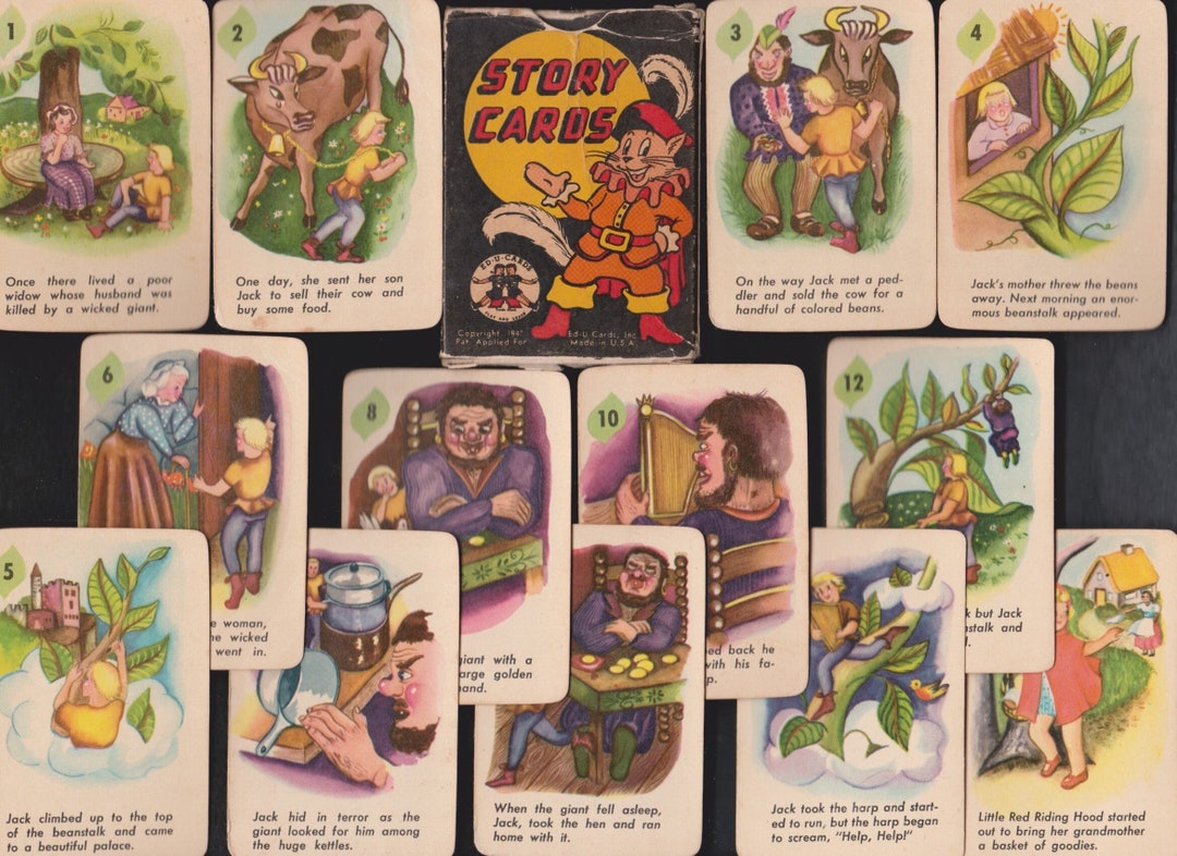 Vintage STORY CARDS Game W Color Illustrated Children's FAIRY Tales ...