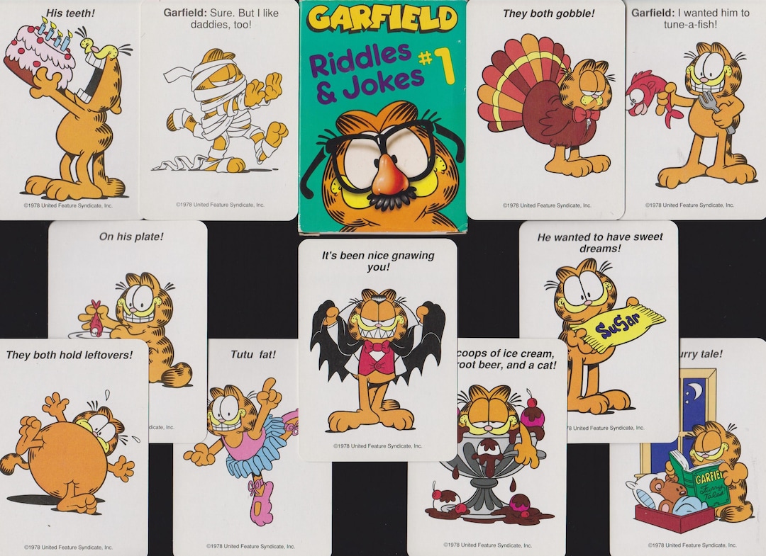 Vintage GARFIELD RIDDLES & JOKES Illustrated Cards Set #1 Funny Cat ...