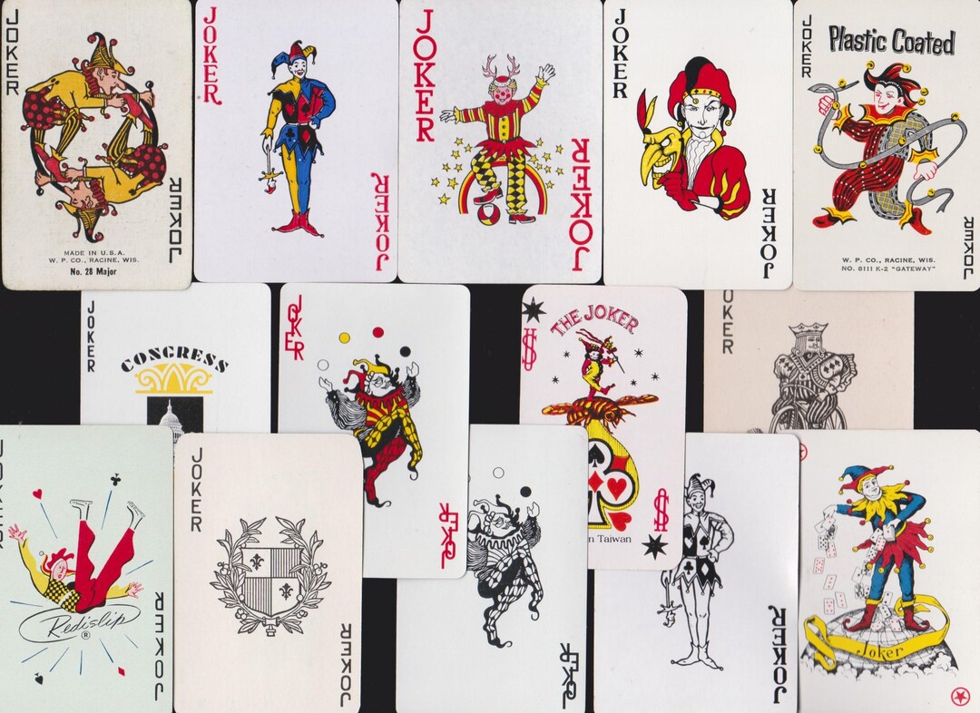 Vintage JOKERS Playing CARDS Lot/14 1 SMALL W Bee,bicycle Rider,court ...