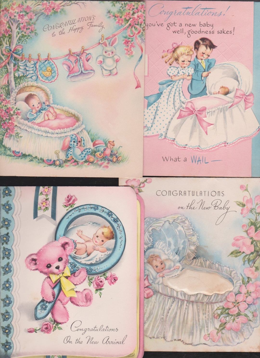 Vintage BABY Ephemera Lot/20 Greeting Cards Parents,bassinet,bonnet ...