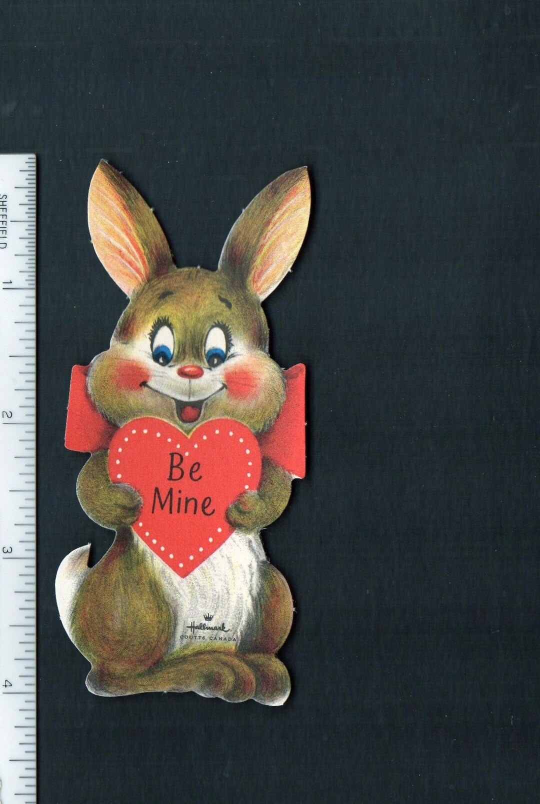 Vintage Valentine Card Sweet Anthropomorphic BROWN BUNNY RABBIT Holds A ...