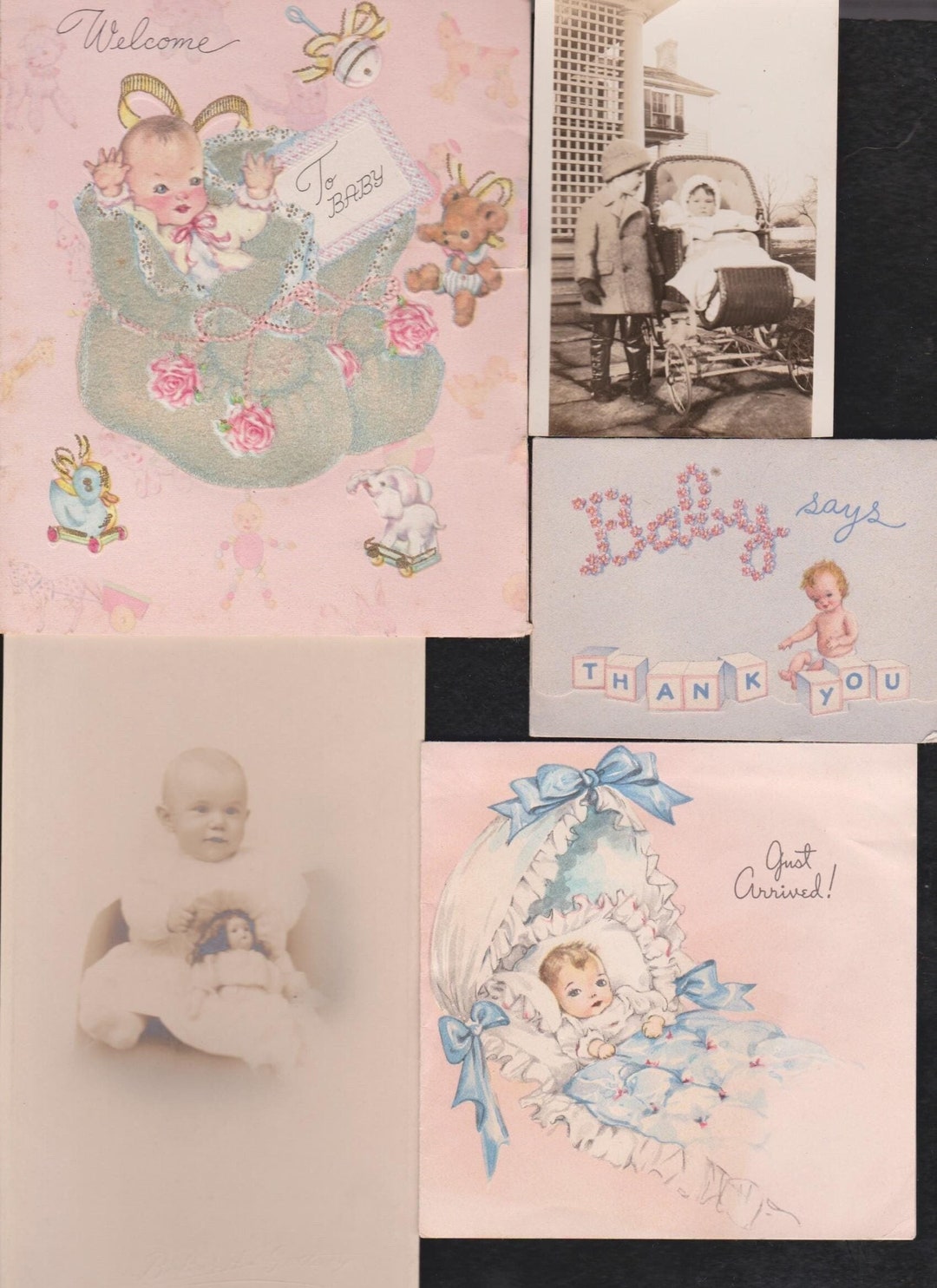 Vintage & Antique BABY Ephemera Lot/9 Gift Enclosure,greeting Card W ...