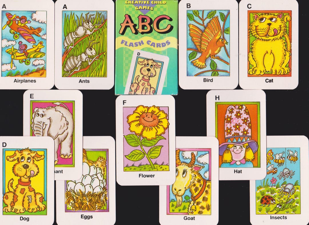 Vintage ABC Color Illustrated Flash Cards Like NEW Letters & Words,cat ...