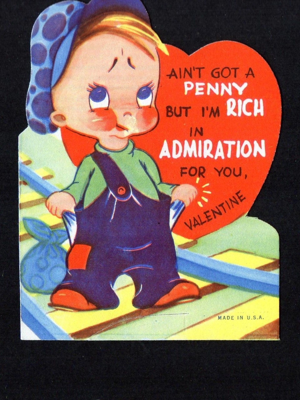 Paper Vintage Valentine Card POOR LITTLE HOBO Boy On Railroad Tracks ...
