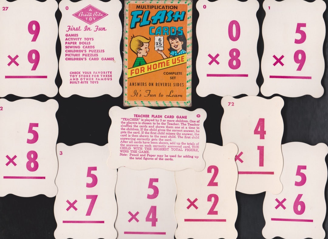 Vintage Math Flashcards MULTIPLICATION W GAME Rules,die Cut Shaped ...