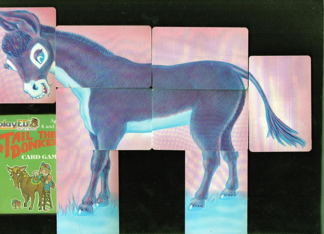 Vintage TAIL THE DONKEY Card Game Animal Illustration Put the Body ...