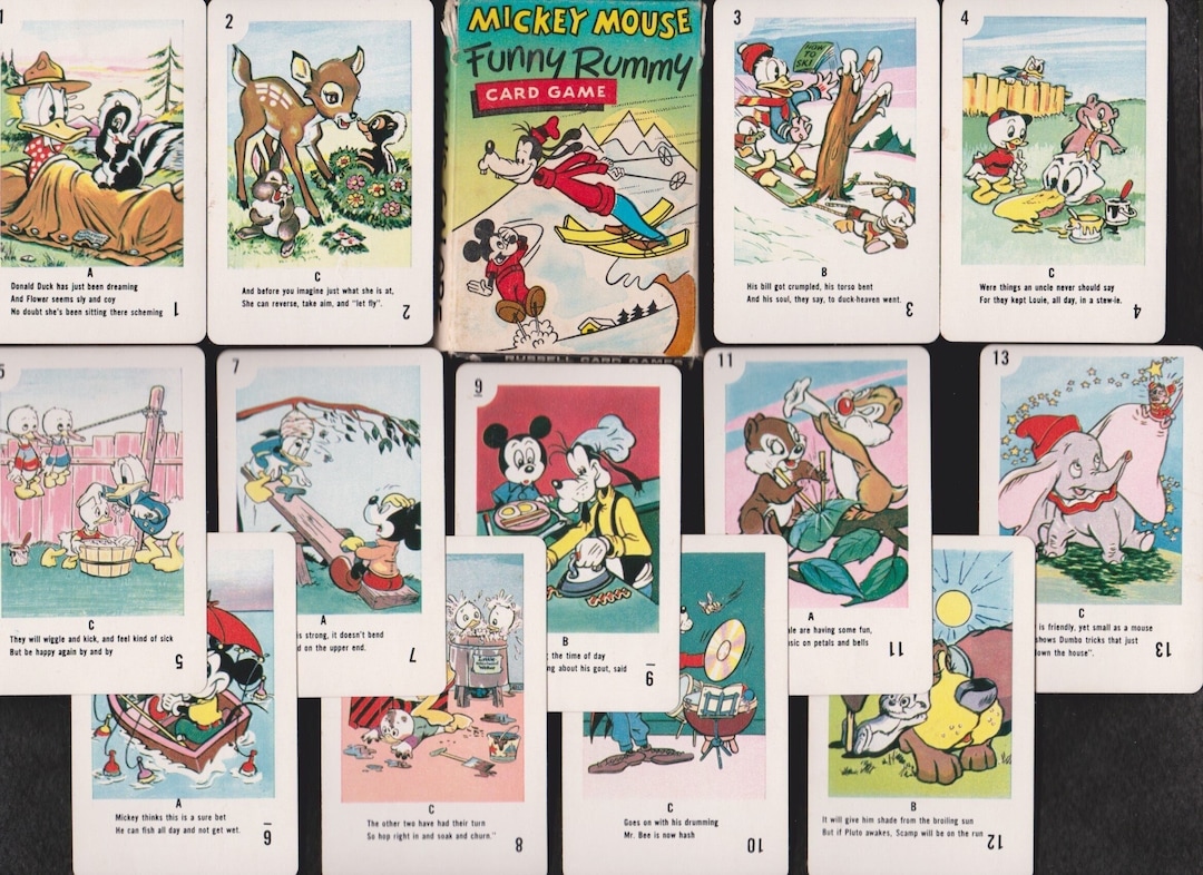 Vintage MICKEY MOUSE Funny RUMMY Card Game Complete Disney Character ...