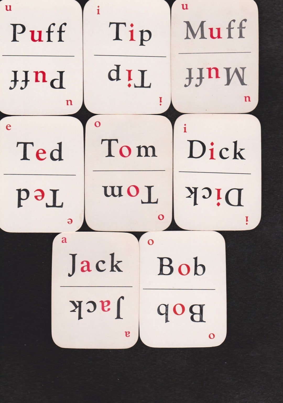 Vintage Phonics Game FLASH CARD Lot/8 Nick Names,people,pet,slang Jack ...