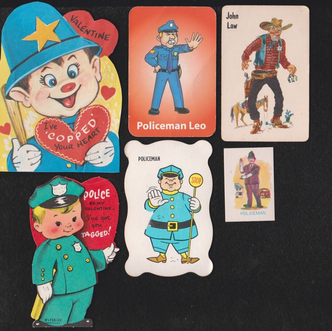 Vintage LAW ENFORCEMENT Ephemera Lot/6 Valentine & Game Cards POLICE ...