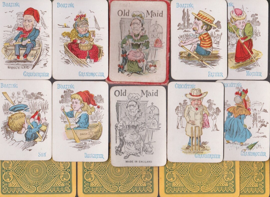 Antique OLD MAID Card Game English Sport Tennis,hunting,fishing ...