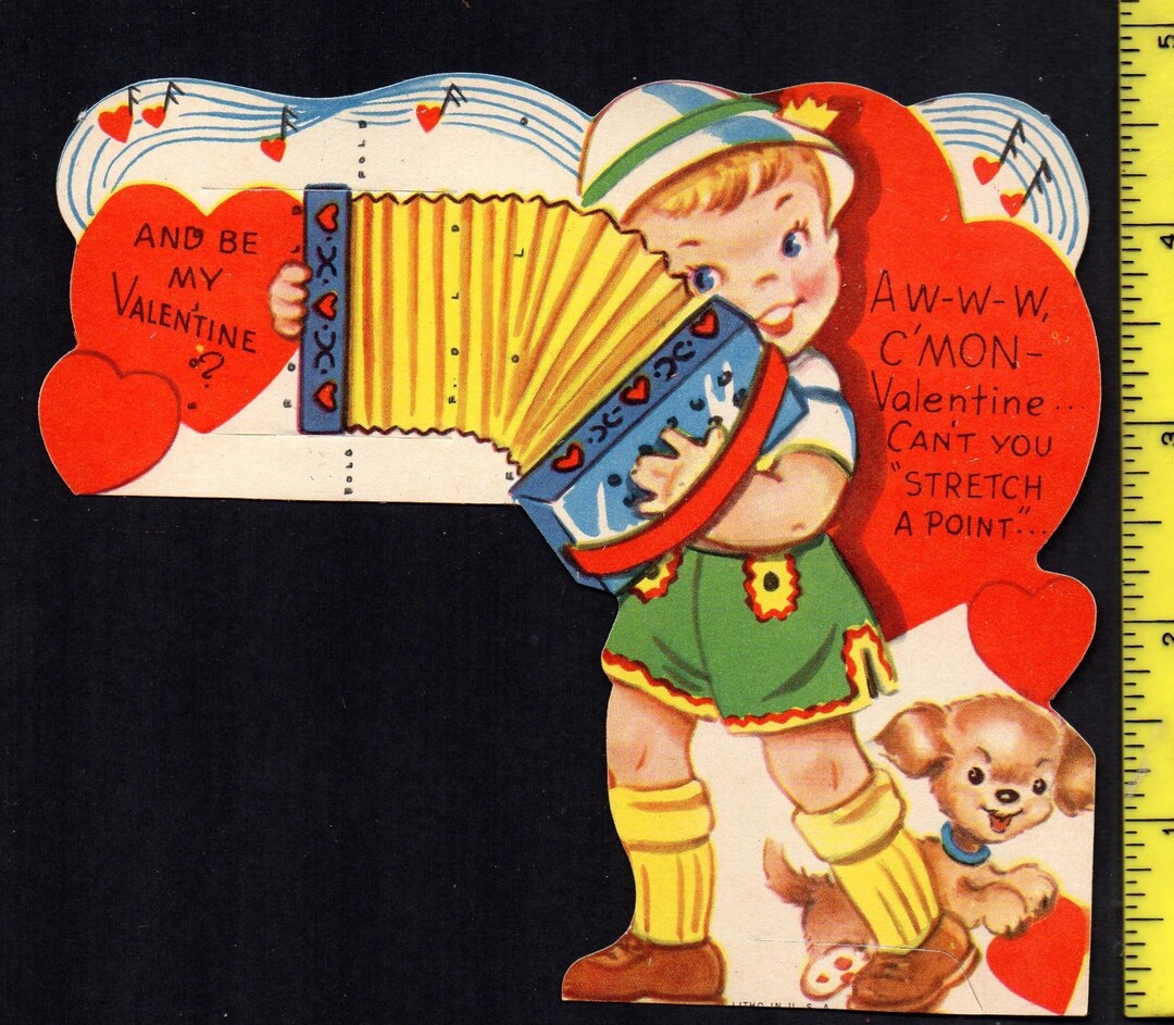 Vintage Original Card Alpine Boy Plays Music on ACCORDION as Puppy Dog ...