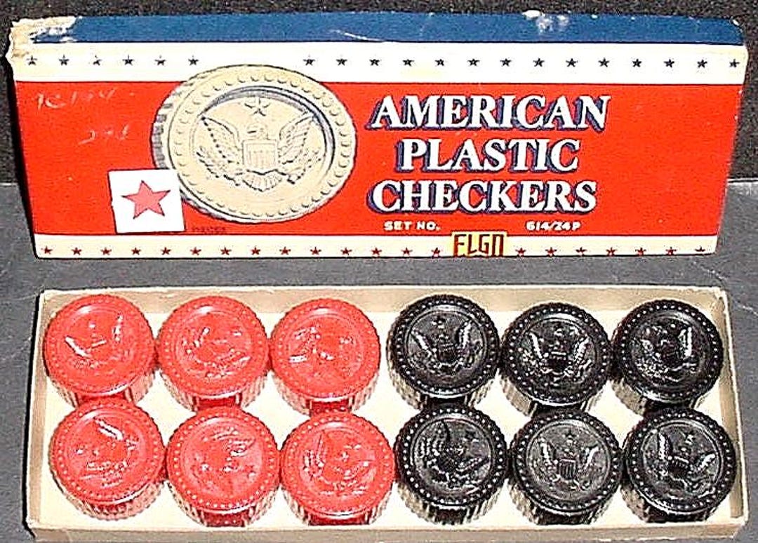 Vintage AMERICAN Plastic CHECKERS Embossed EAGLES Design Red & Black ...
