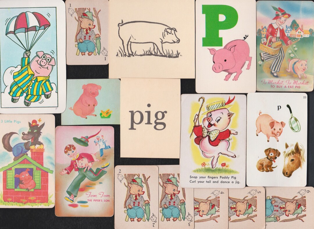 Vintage Ephemera Lot/17 PIG Game,flash Cards,cut Outs,some Are ...