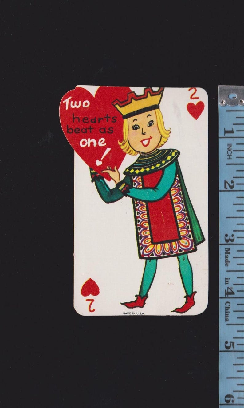 Vintage Original Valentine PLAYING CARD Style W King Two HEARTS Beat as ...