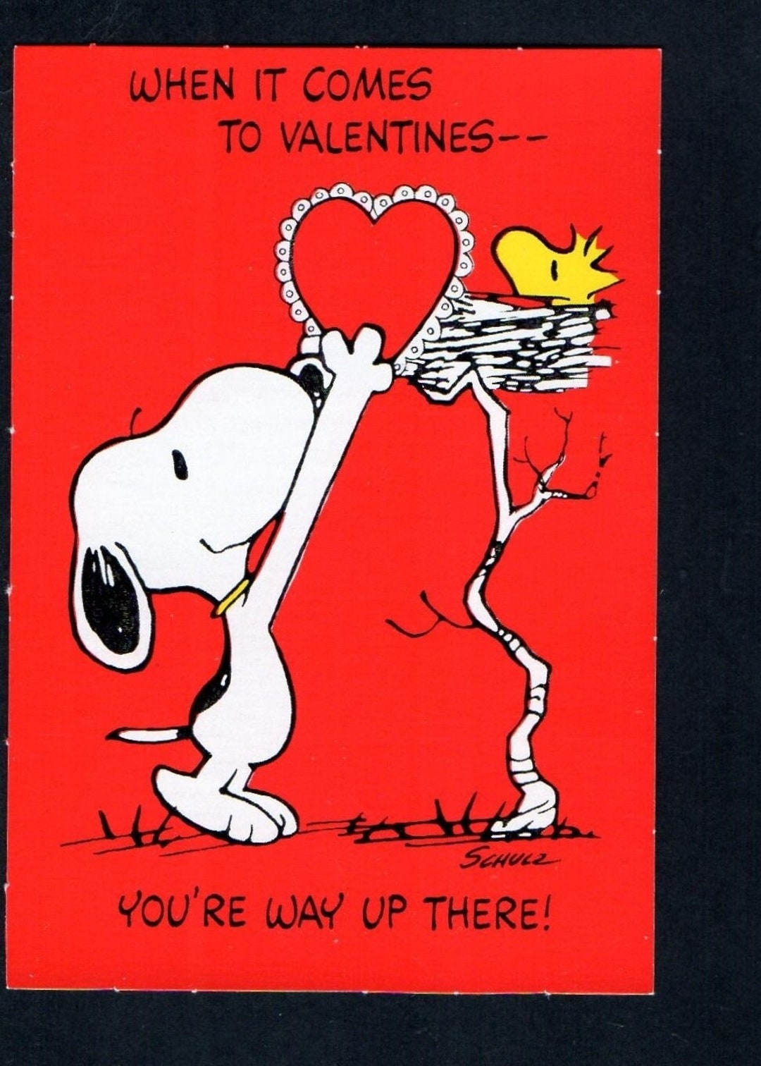 Vintage Peanuts Card SNOOPY Puts Decorated Heart in WOODSTOCK Nest When ...