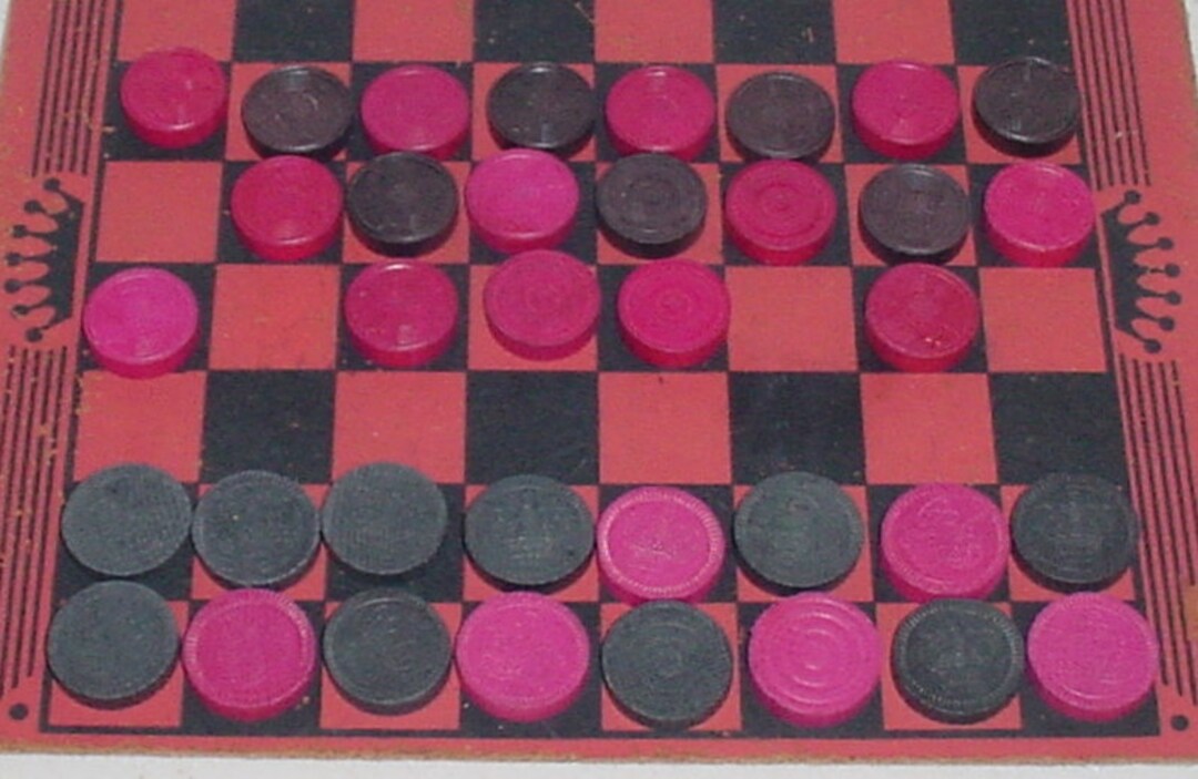 Vintage Wooden CHECKERS Lot/36 Red,black Wood Game Pieces 16 W Embossed ...