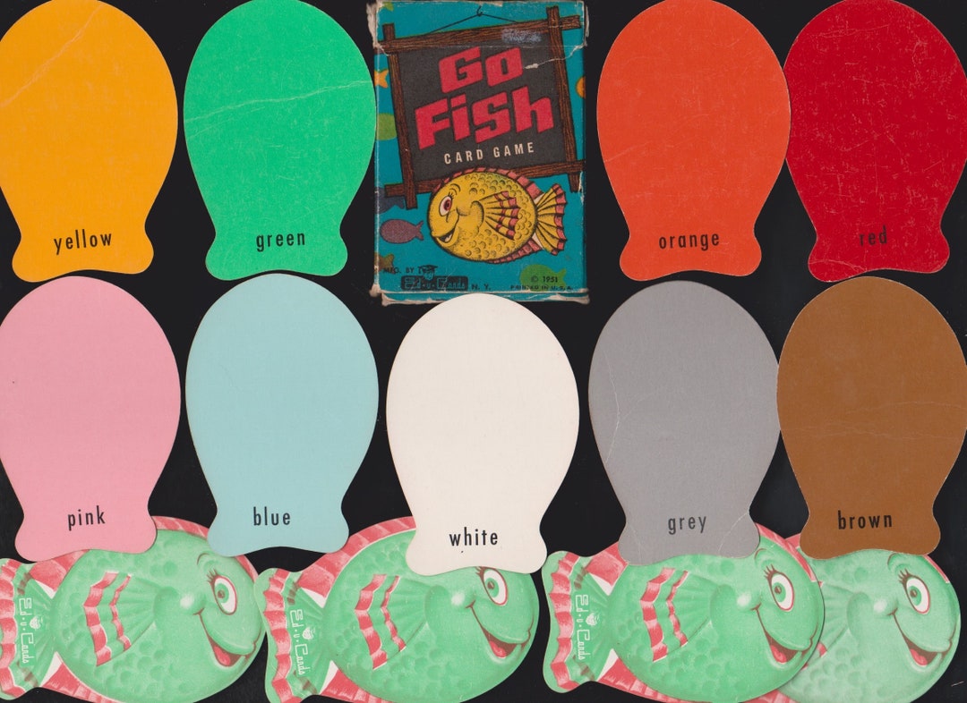 Vintage GO FISH GAME Rare Edition Diecut Cards Solid Color Playing Side ...