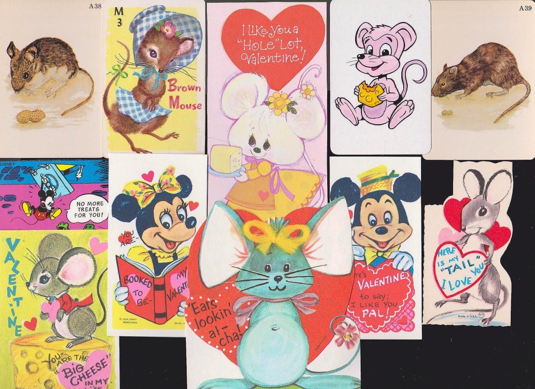 Vintage Ephemera Lot/15 MOUSE MICE Flash,game,8 Unused Valentine Cards ...