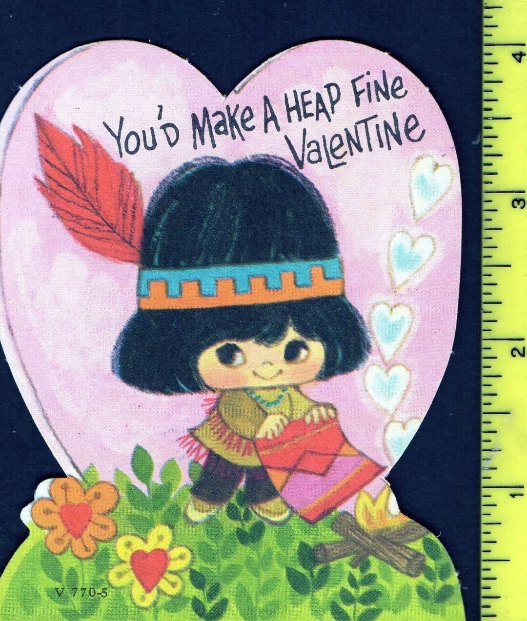 Vintage Original Card Cute Native American INDIAN BOY Makes Heart ...