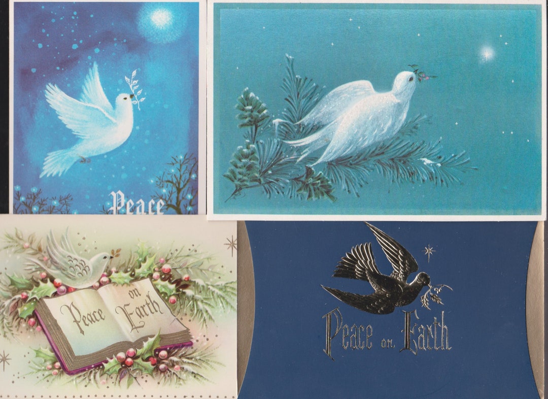 Vintage DOVES CHRISTMAS Greeting CARD Lot/5 Embossed Foil,glittered ...