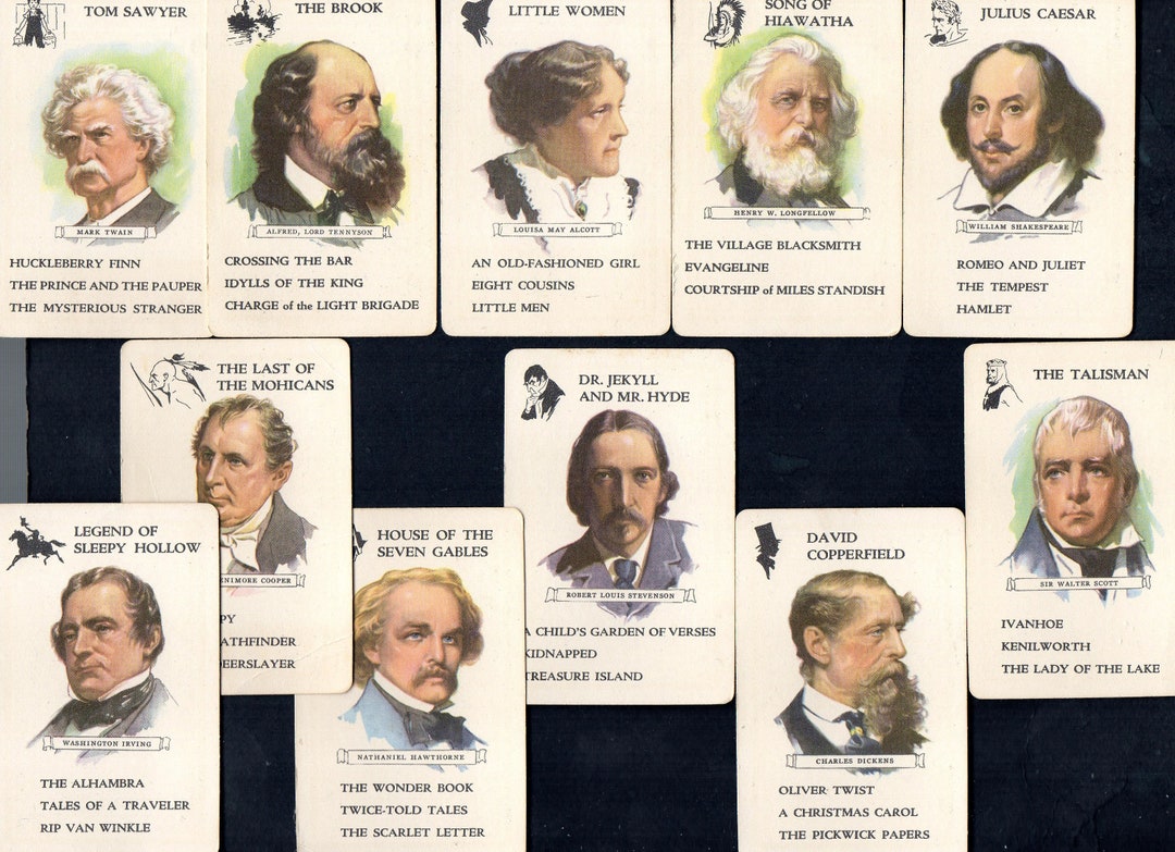 Vintage AUTHORS CARD GAME Shakespeare,mark Twain,charles Dickens,louisa ...