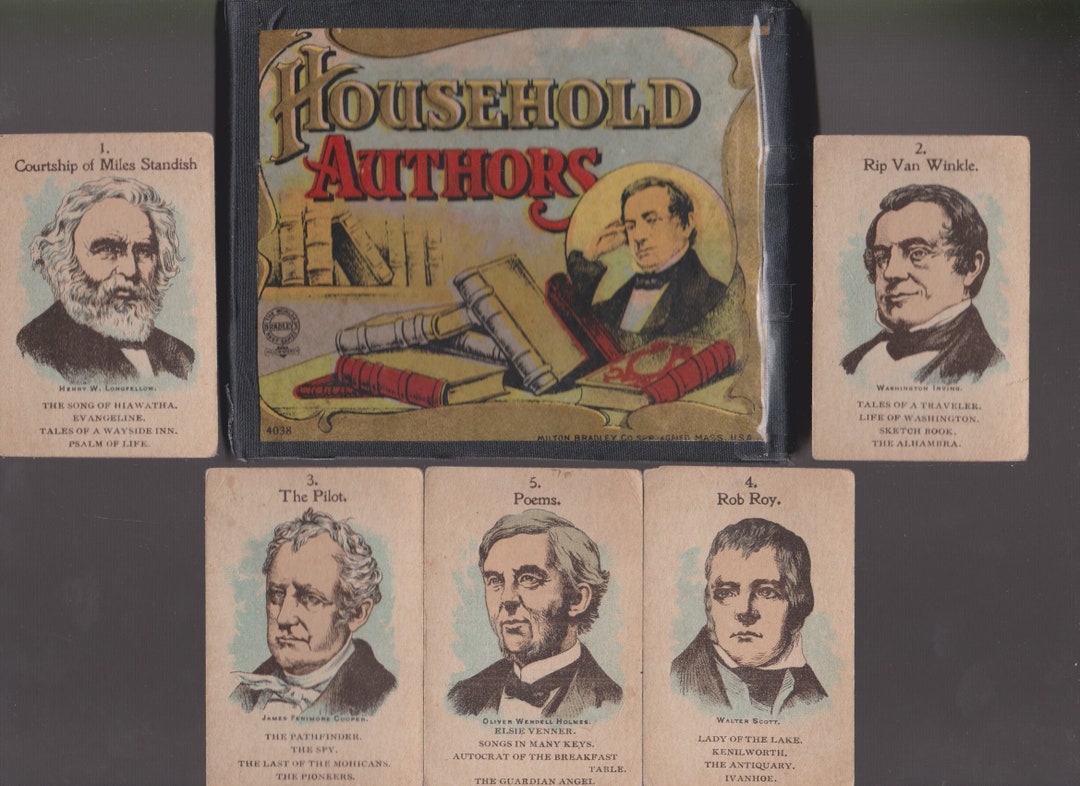 Antique HOUSEHOLD AUTHORS Card Game COMPLETE Longfellow,washington ...