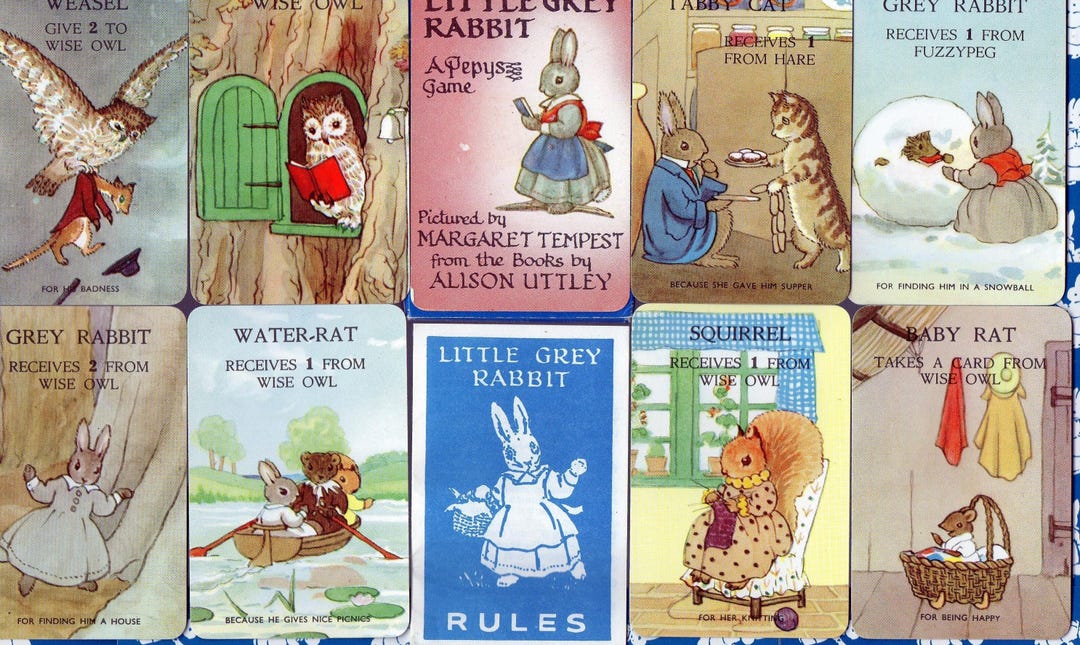 Vintage LITTLE GREY RABBIT Card Game Margaret Tempest Art Animal ...