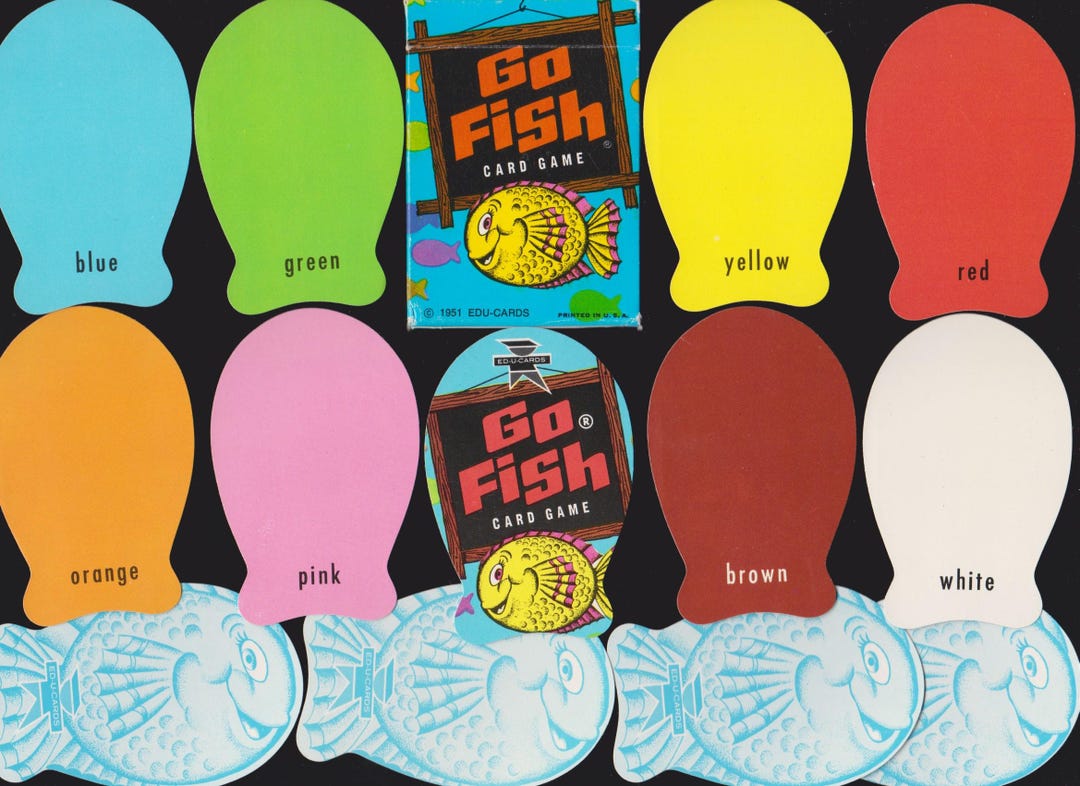 Vintage GO FISH GAME Complete Diecut Cards Solid Color Playing Side ...