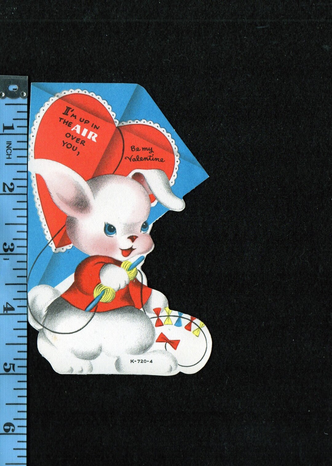 Vintage Valentine Card Anthropomorphic Bunny Rabbit Holds HEART Shaped ...