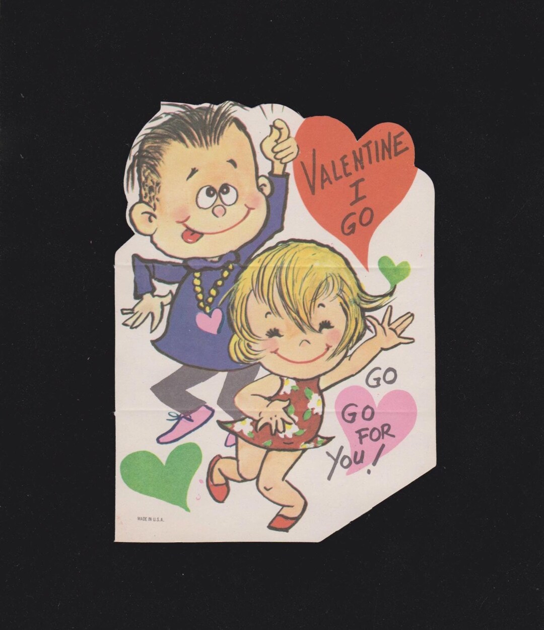Vintage Card Valentine I Go Go Go for You! Dancing GROOVY HIPPIE ...