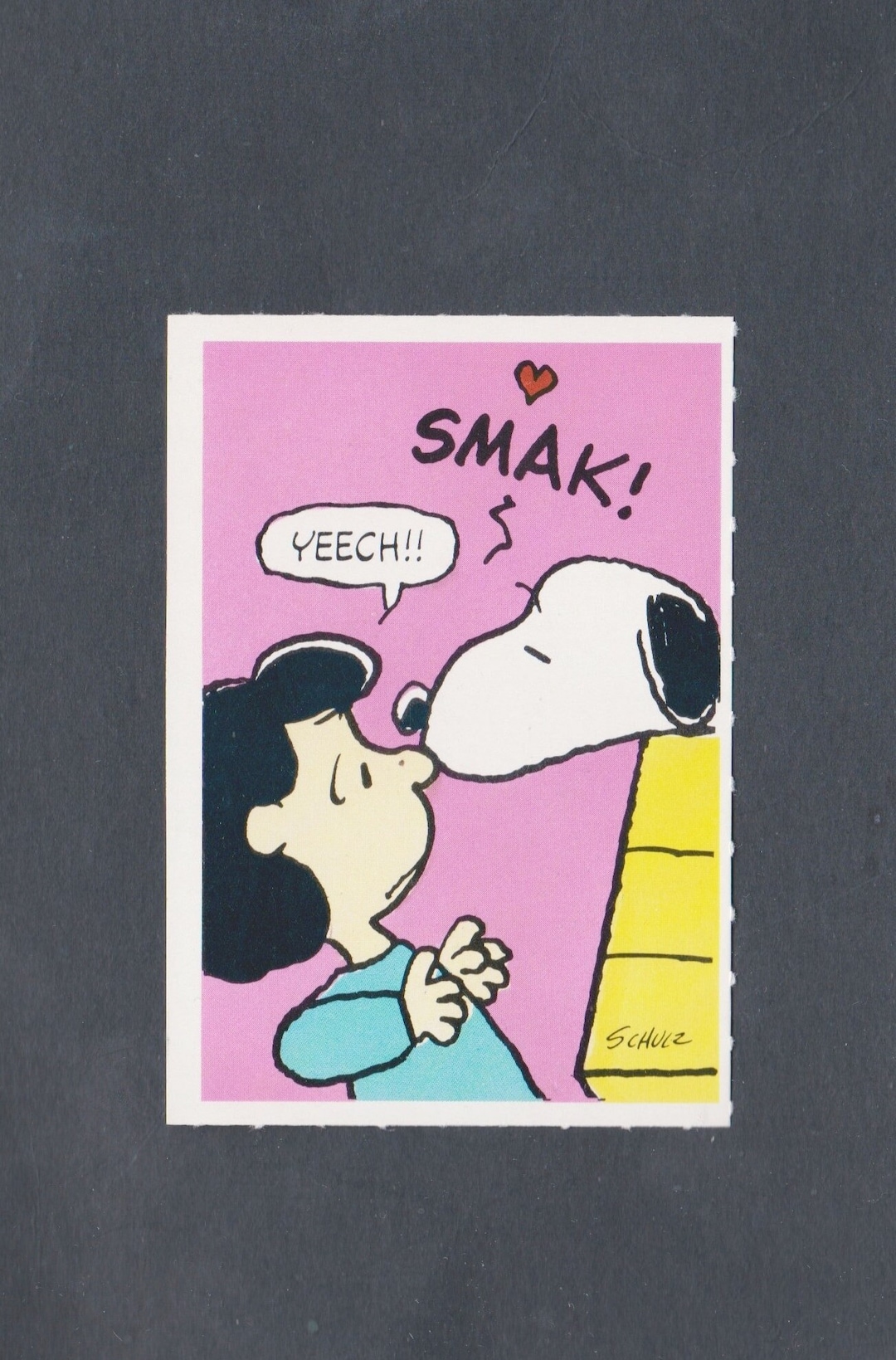 Vintage Peanuts Valentine Card SNOOPY Dog KISSES LUCY on the Nose Smak ...
