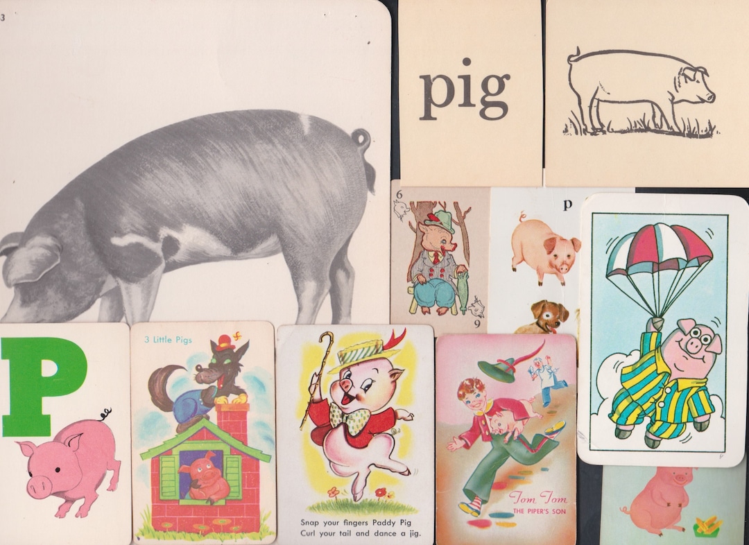 Vintage Ephemera Lot/17 PIG Game & Flash Cards,cut Outs,anthropomorphic ...