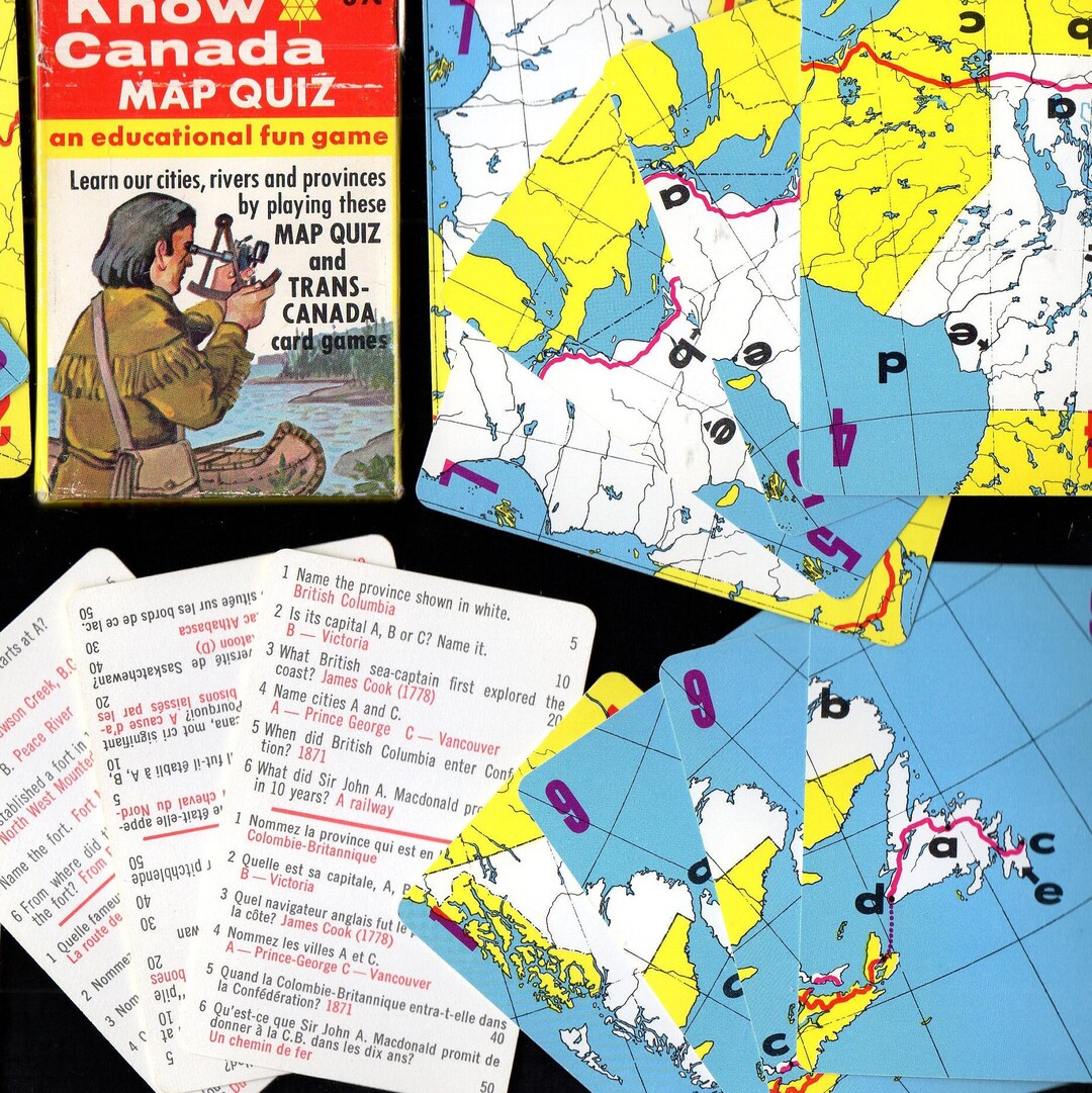 Vintage KNOW CANADA' MAP Quiz Card Game Complete Educational and Fun ...