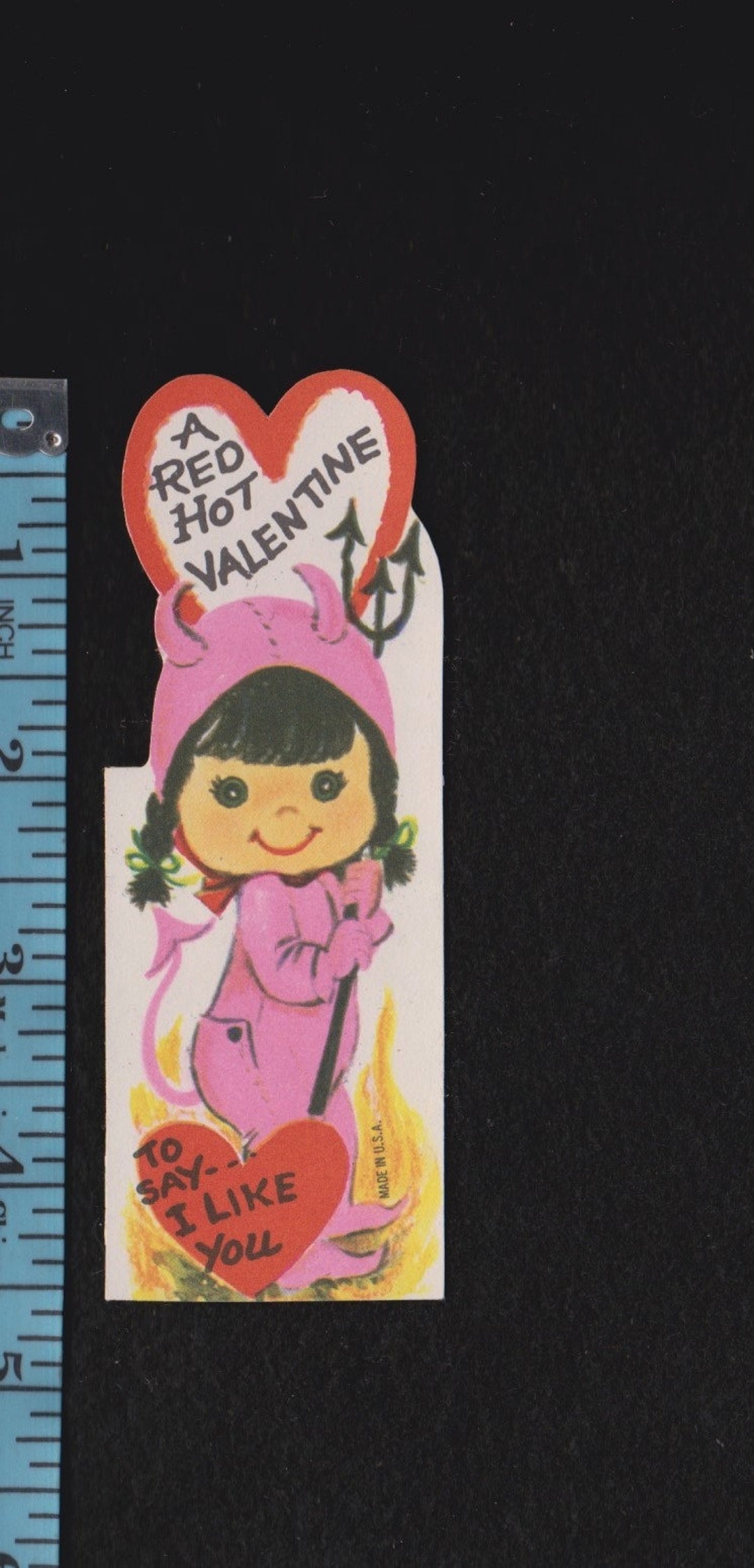 Vintage Original Card A RED HOT Valentine to Say I Like You Pink DEVIL ...