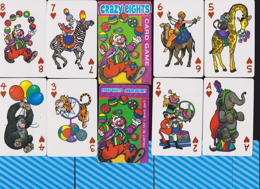 Vintage CRAZY EIGHTS 8s Card Game Circus,clowns,animal Act Giraffe ...