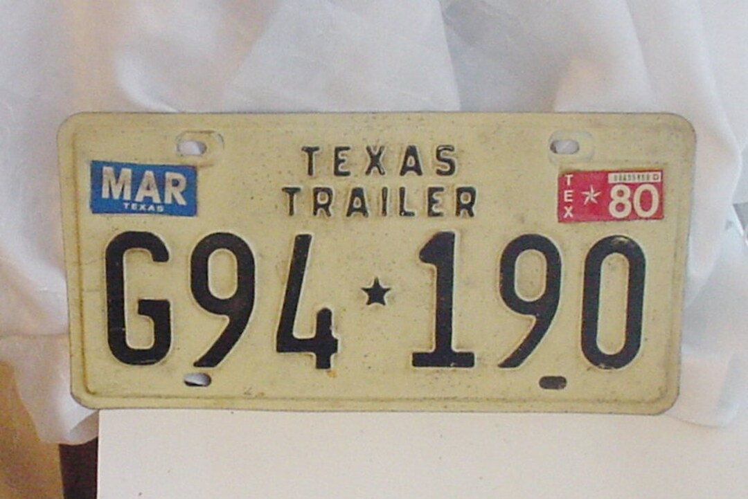 TEXAS TRAILER LICENSE Plate From 1975 Embossed Letters,numbers,star G94 ...