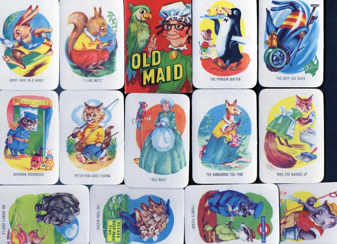 Vintage OLD MAID Card Game Anthropomorphic ANIMALS Mouse,rhino,hedgehog ...