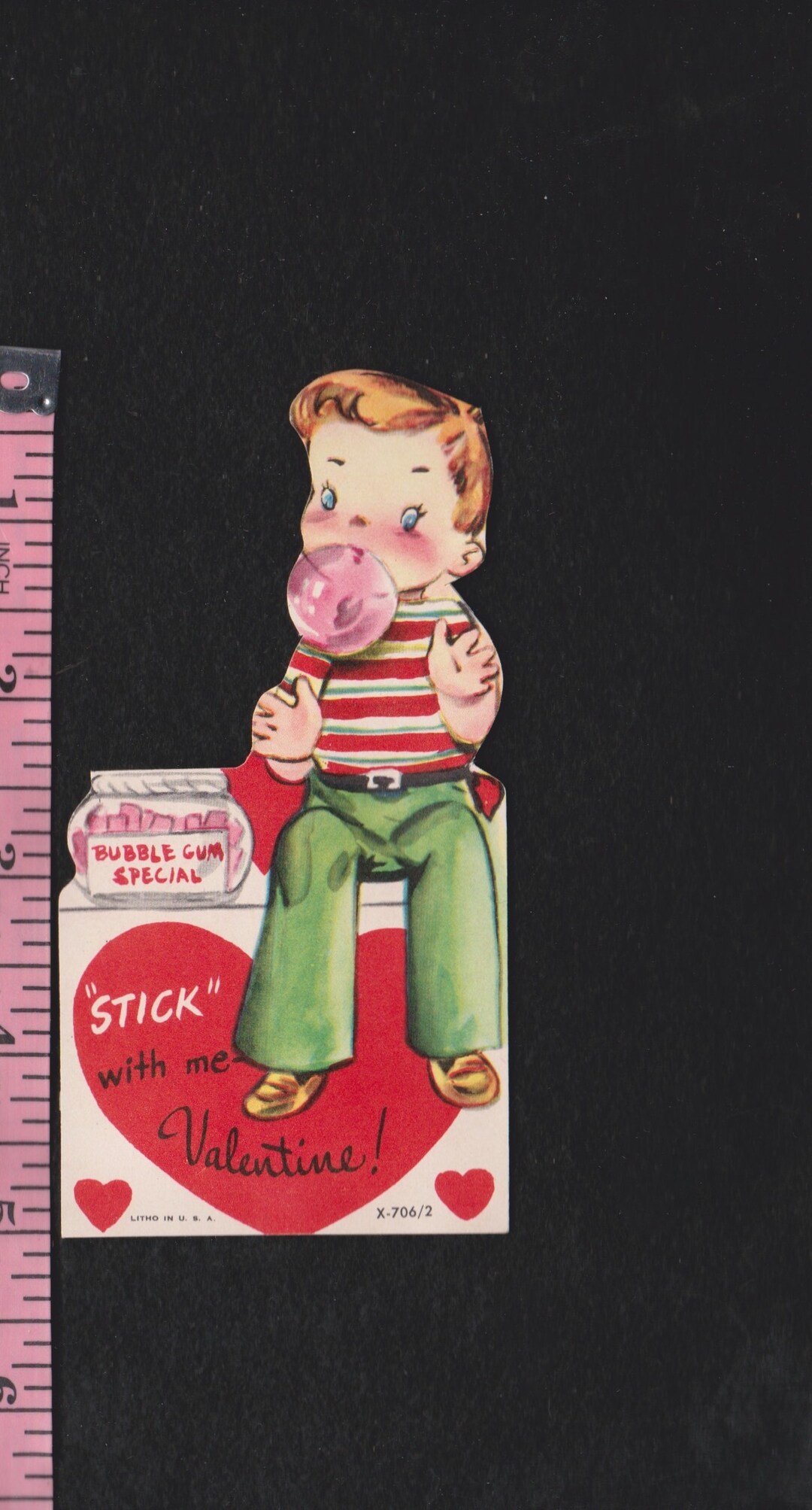 Vintage Original Card STICK With Me Valentine Boy Blows A Big BUBBLE ...