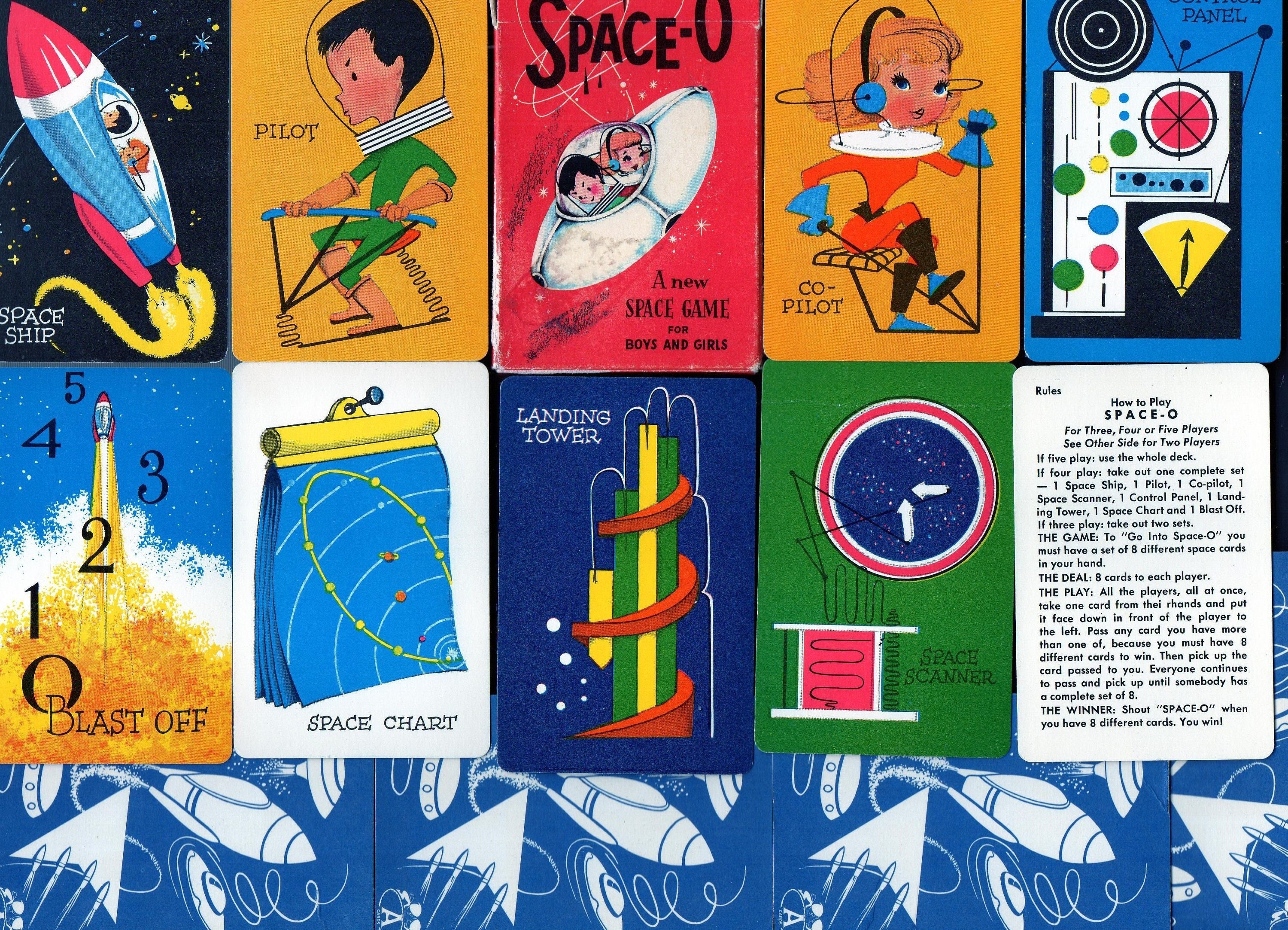 Vintage SPACE-O Card Game Complete Rocket Ship,Male & Female ASTRONAUTS ...