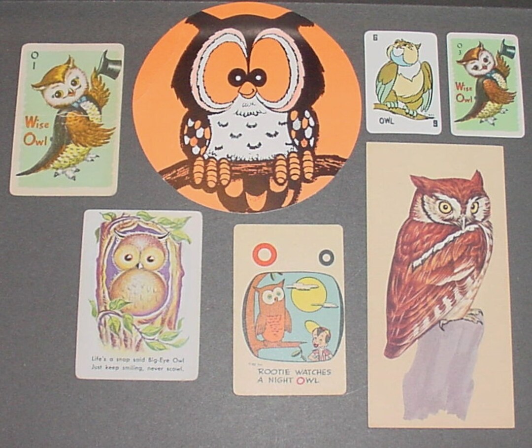 Vintage OWL Ephemera Lot/7 Flashcard W SCREECH Facts,diecut HALLOWEEN ...
