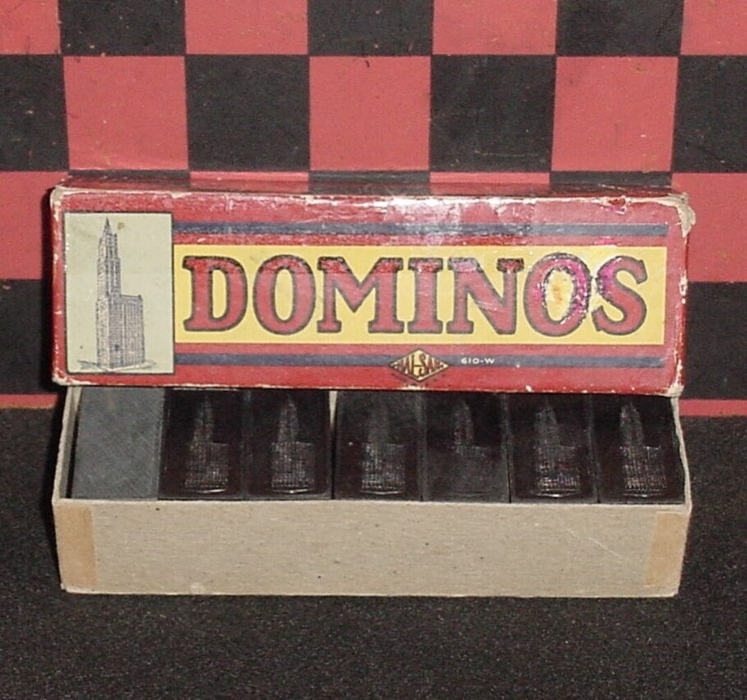 Vintage HALSAM Wooden Dominos Set/28 SKYSCRAPER BUILDINGS Backs All but ...