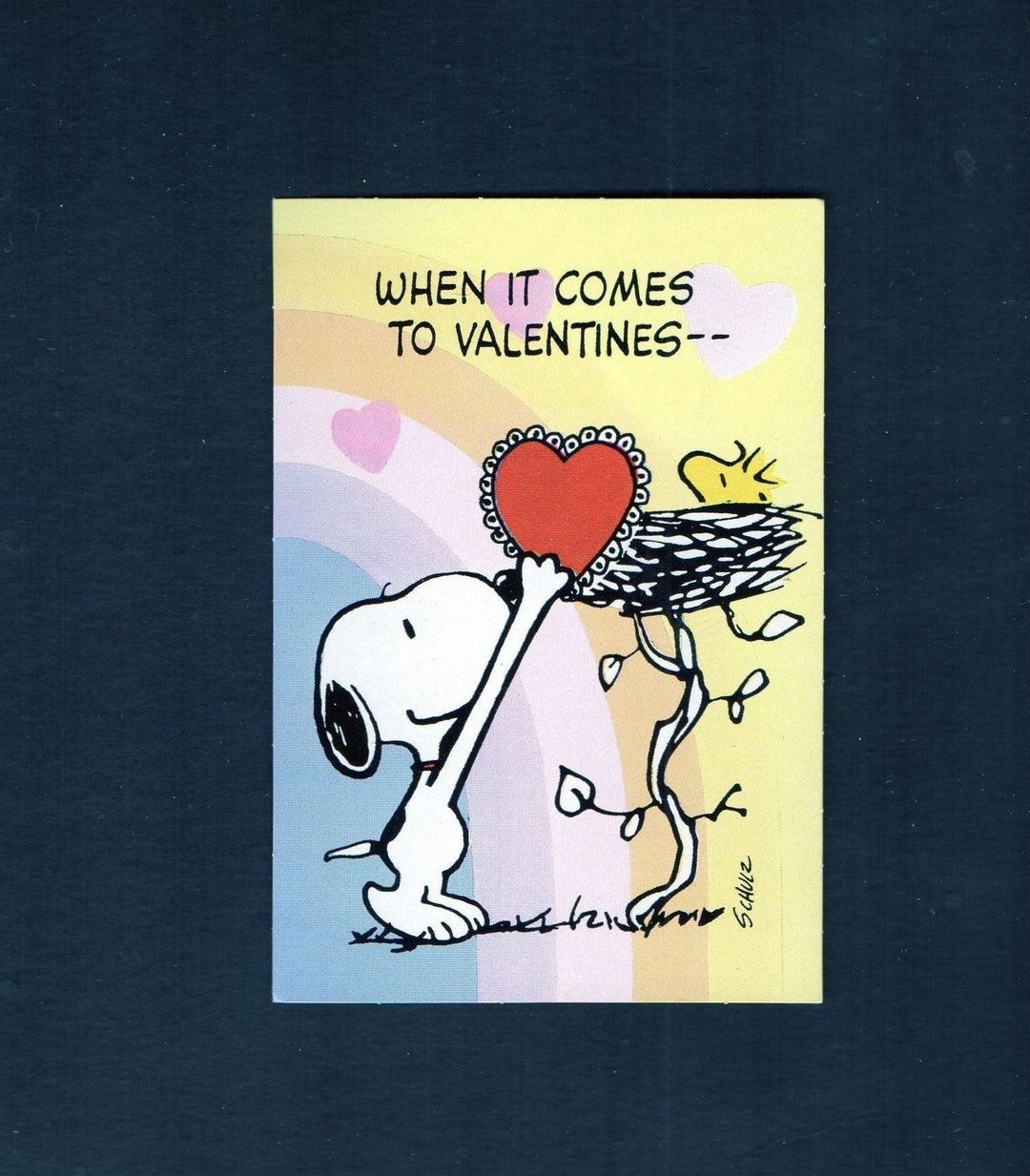 Vintage Peanuts Card SNOOPY Puts Decorated Heart in WOODSTOCKS Nest ...