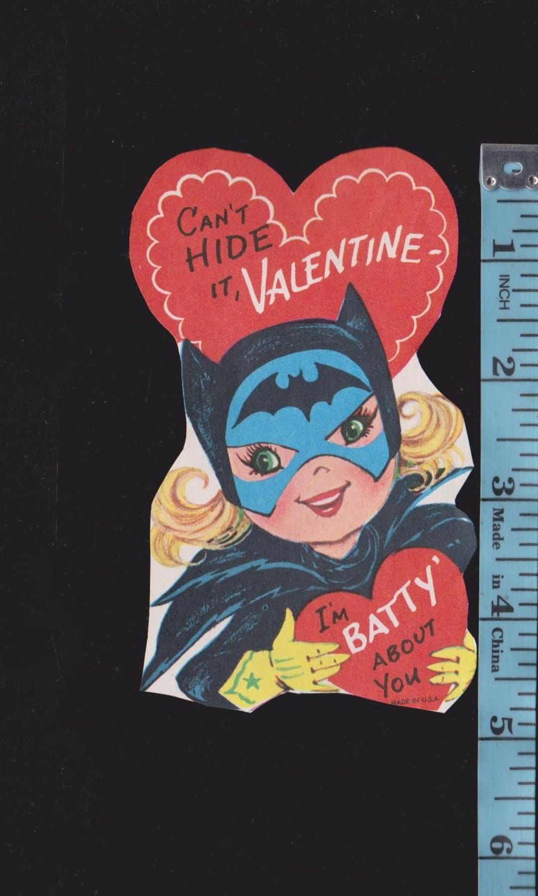 Vintage Original Card BAT GIRL Can't Hide It Valentine I'm BATTY About ...