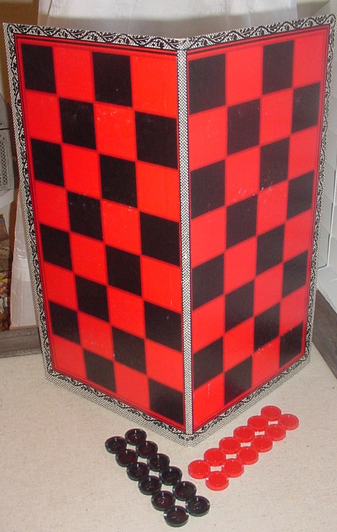 Vintage Game Board W CHECKERBOARD & PACHISI 2 Sided Includes Unused 24 ...