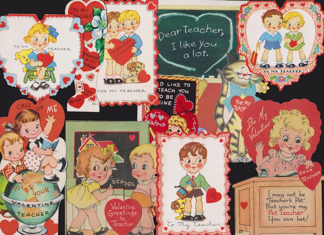 Vintage TEACHER Valentine Card Lot/10 W 4 Unused,die Cut ...