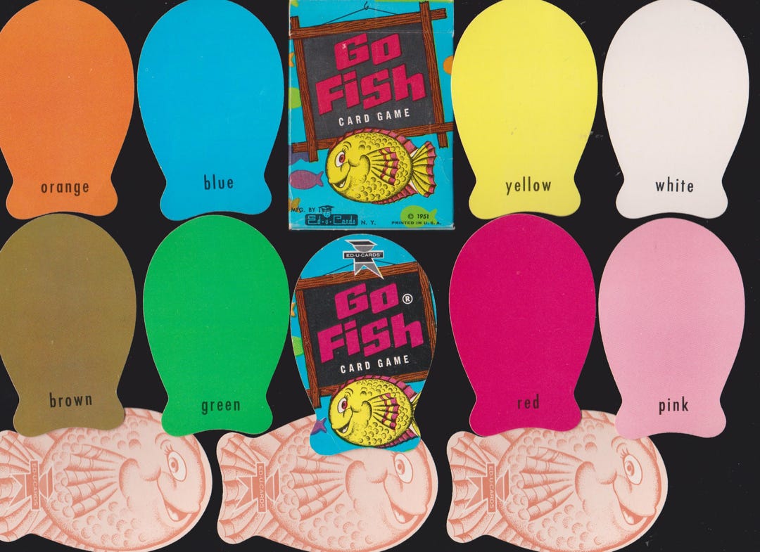 Vintage GO FISH GAME W Diecut Cards Solid Color Playing Side,cute ...