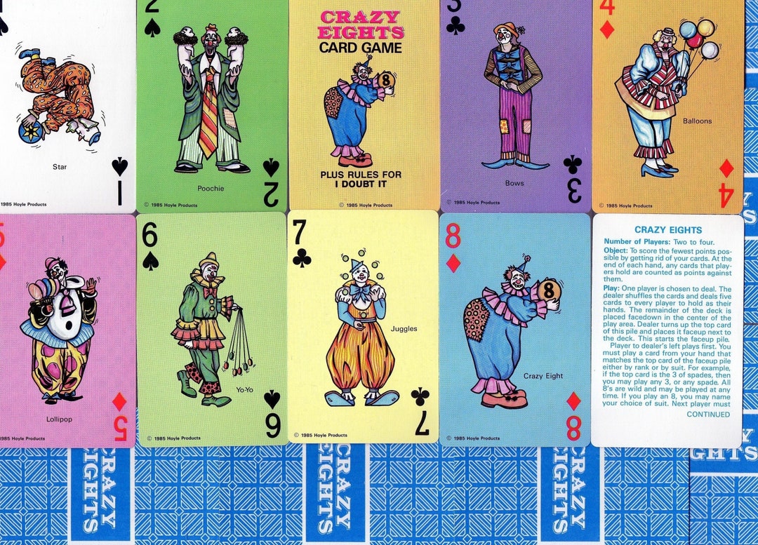Vintage CRAZY EIGHTS Card Game Circus CLOWNS Balloons,lollipop,yo-yo ...