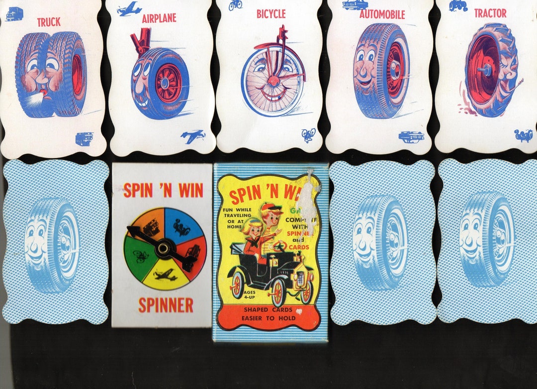 Vintage SPIN N WIN Game Has Spinner & Cards ANTHROPOMORPHIC Tires Truck,airplane,automobile ...