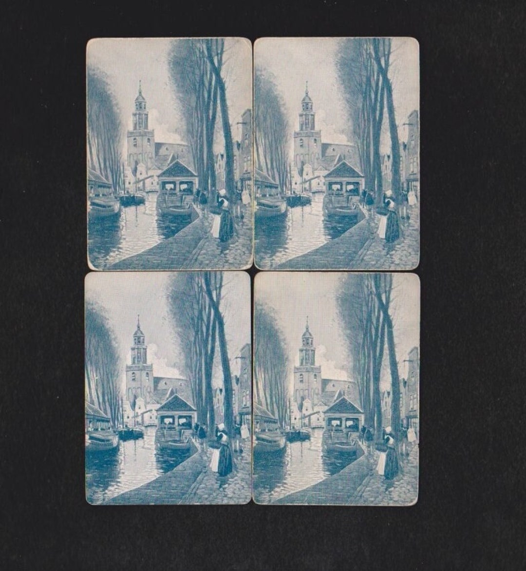 Vintage ROOK Game Cards Lot/4 Aged Paper W Old World Amsterdam Holland ...