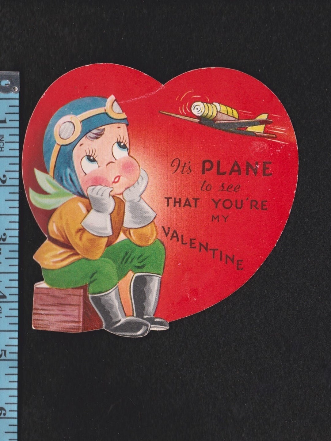 Antique Diecut Card It's PLANE to See That You're My Valentine Young ...